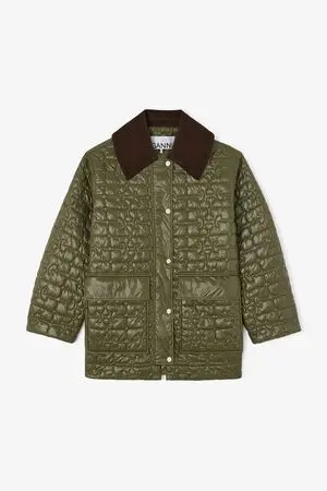 GANNI Quilted Midi Jacket - Green