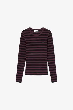 GANNI Stripe Ribbed Long-sleeve Top - Brown