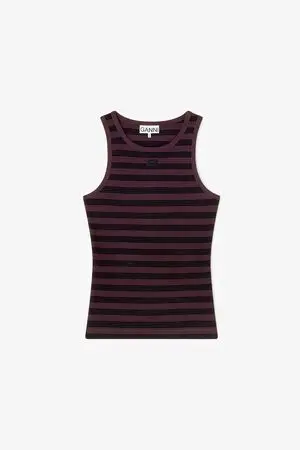 GANNI Stripe Rib Tank Top - Brown