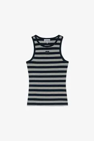 GANNI Stripe Rib Tank Top - Navy
