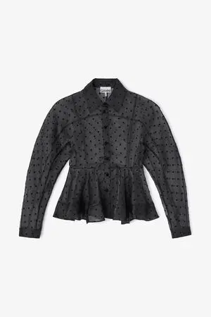 GANNI Organza Peplum Shirt - Black