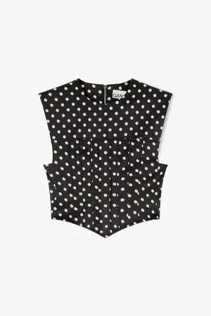 GANNI Polka Dot Satin Corset Top - Black