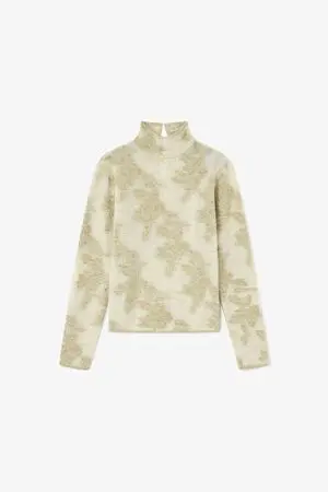 GANNI Sheer Flower Print Turtleneck - Green