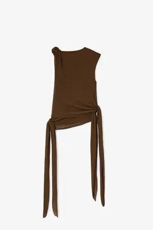 GANNI Smocked Bodice Top With Spaghetti Straps - Brown