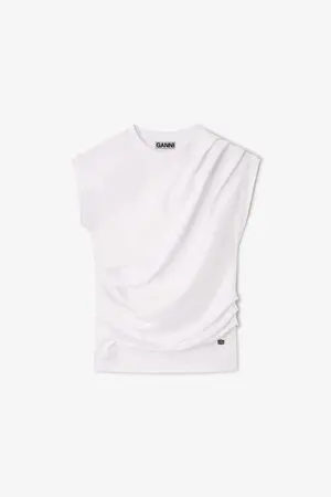 GANNI Asymmetrical Drape Knot Top - White