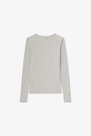 GANNI Ribbed Long-sleeve Top - Grey