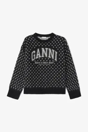 GANNI Polka Dot Brushed Sweater - Black
