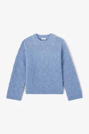 GANNI Cotton Wool Bubble Knit Sweater - Blue