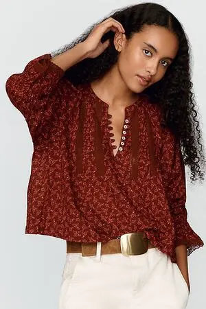 Anthropologie Trina Pintuck Long-sleeve Swing Top - Pink Pattern