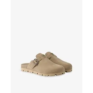 Prada Logo-plaque Suede Mules - Neutral