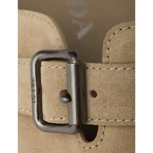 Prada Logo-plaque Suede Mules - Neutral
