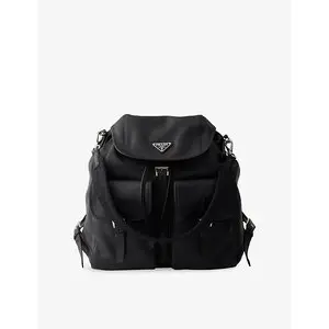 Prada Branded Leather Backpack - Black