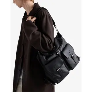 Prada Branded Leather Backpack - Black