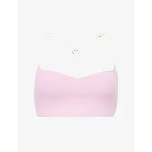 Bo+tee Sweetheart-neckline Contrasting-trim Stretch-woven Sports Bra - Dusty Pink
