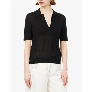 ME+EM Slim-fit Polo-collar Silk-knit Top