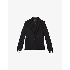The Kooples Single-breasted Woven Blazer With Lace Trim - Black
