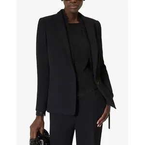 The Kooples Single-breasted Woven Blazer With Lace Trim - Black