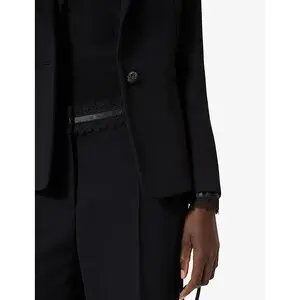 The Kooples Single-breasted Woven Blazer With Lace Trim - Black