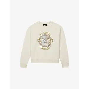 The Kooples Branded-print Relaxed-fit Cotton-jersey Sweatshirt - Light Beige