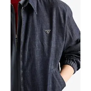 Prada Logo-plaque Blouson Denim Jacket - Blue