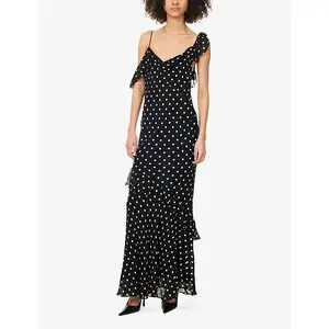 SELF-PORTRAIT Polka-dot Print Georgette Maxi Dress - Black