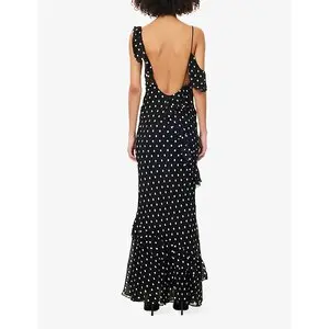SELF-PORTRAIT Polka-dot Print Georgette Maxi Dress - Black
