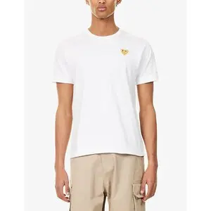 Play Comme Des Garcon Embroidered-logo Crewneck Cotton T-shirt - White