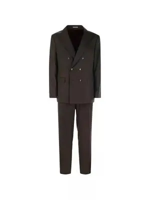 Brunello Cucinelli Double-breasted Virgin Wool Suit - Brown