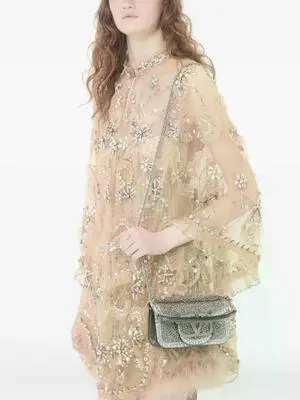 Valentino Garavani Small Locò Shoulder Bag With Rhinestones - Silver