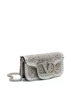 Valentino Garavani Small Locò Shoulder Bag With Rhinestones - Silver