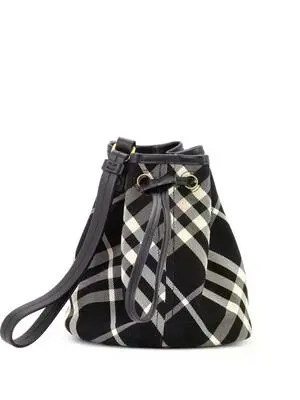 Burberry Wristlet Check Canvas Mini Bucket Bag - Black