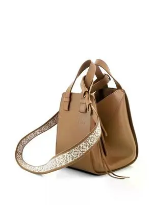 Loewe Monochrome Hammock Bag Leather With Logo Jacquard Strap - Brown