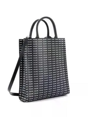 Celine Vertical Cabas Tote All Over Logo Print Small Satchel - Black