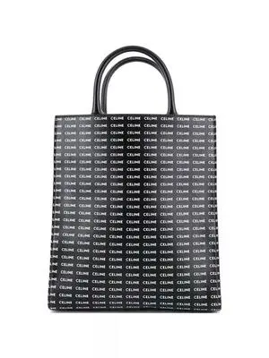 Celine Vertical Cabas Tote All Over Logo Print Small Satchel - Black