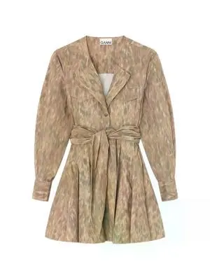 GANNI Belted Buttoned Mini Dress - Neutrals