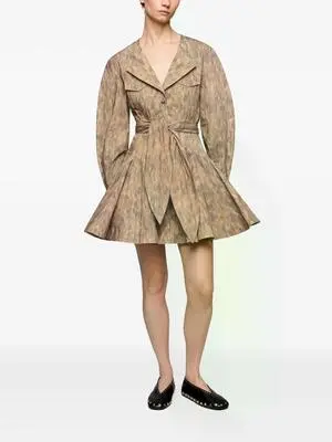 GANNI Belted Buttoned Mini Dress - Neutrals