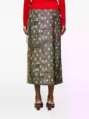 GANNI Organza Wrap Midi Skirt With Floral Print And Color-block Patchwork
