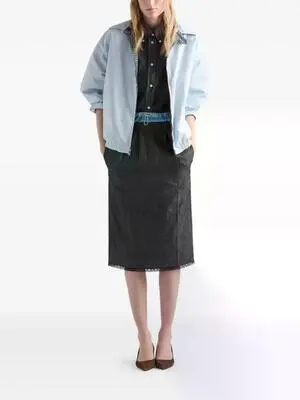 Prada Chambray Midi Skirt With Lace Trim - Grey