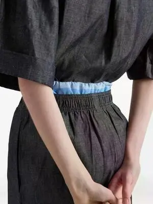 Prada Chambray Midi Skirt With Lace Trim - Grey