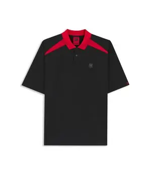 Hugo X Rb Stretch-cotton Polo Shirt With Bull Motif - Black