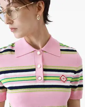 Casablanca Striped Fitted Polo Shirt - Green