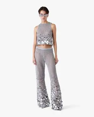 Casablanca Silver Crochet Mirror Top - Multicolor