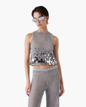 Casablanca Silver Crochet Mirror Top - Multicolor