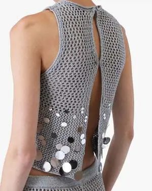 Casablanca Silver Crochet Mirror Top - Multicolor