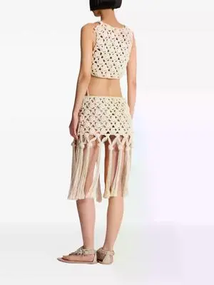 Balmain Cotton Crochet Skirt With Fringe Detail