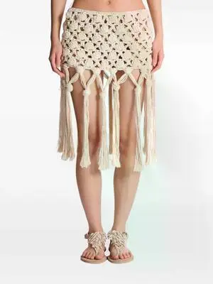 Balmain Cotton Crochet Skirt With Fringe Detail