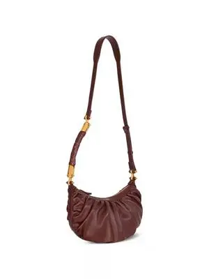 Balmain Ruched Leather Shoulder Bag - Brown