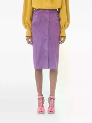 Valentino Garavani Suede Midi Skirt With Button Detail - Purple