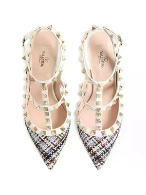 Valentino Garavani Rockstud Pumps In Woven Fabric 100mm - White