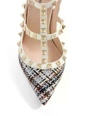 Valentino Garavani Rockstud Pumps In Woven Fabric 100mm - White